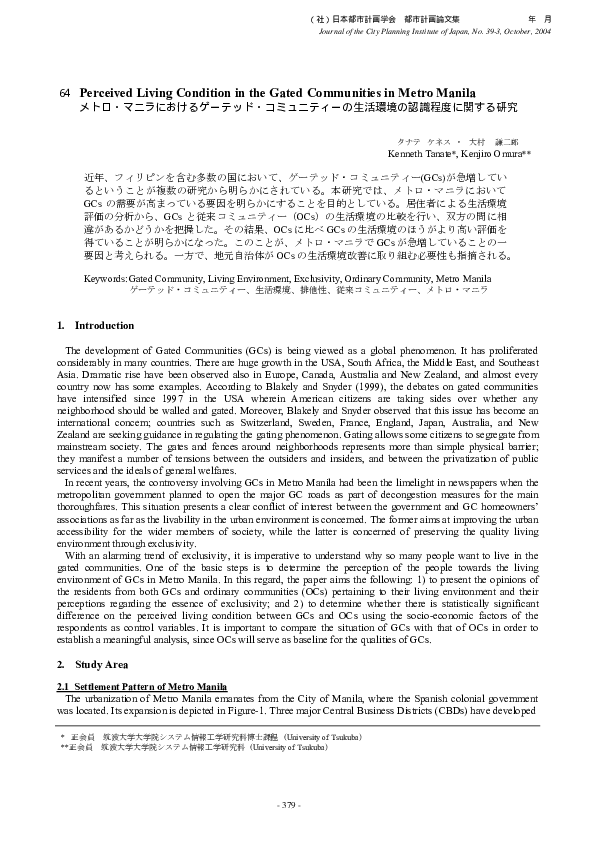 (PDF) Perceived Living Condition in the Gated Communities in Metro Manila