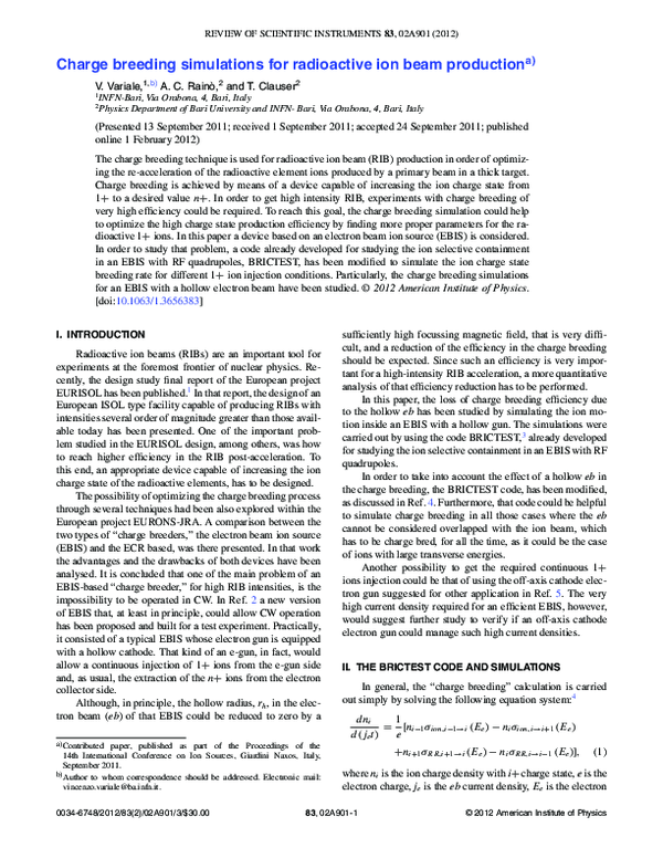 (PDF) Simulating Charge Breeding for Radioactive Ion Beams