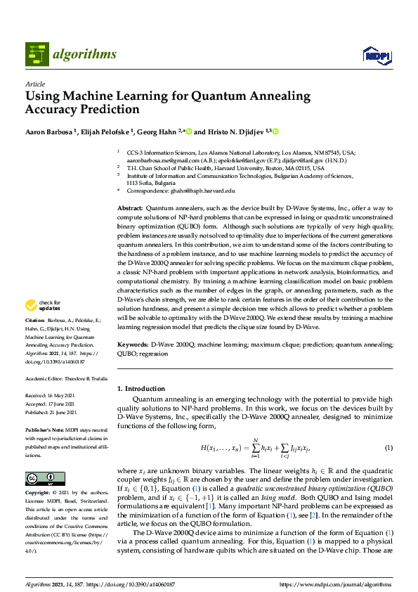 (PDF) Using Machine Learning for Quantum Annealing Accuracy Prediction