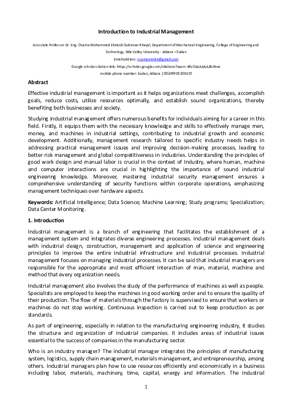 (PDF) Introduction to Industrial Management