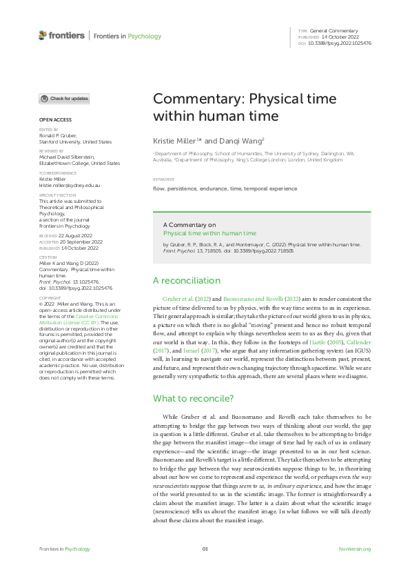 (PDF) Commentary: Physical time within human time