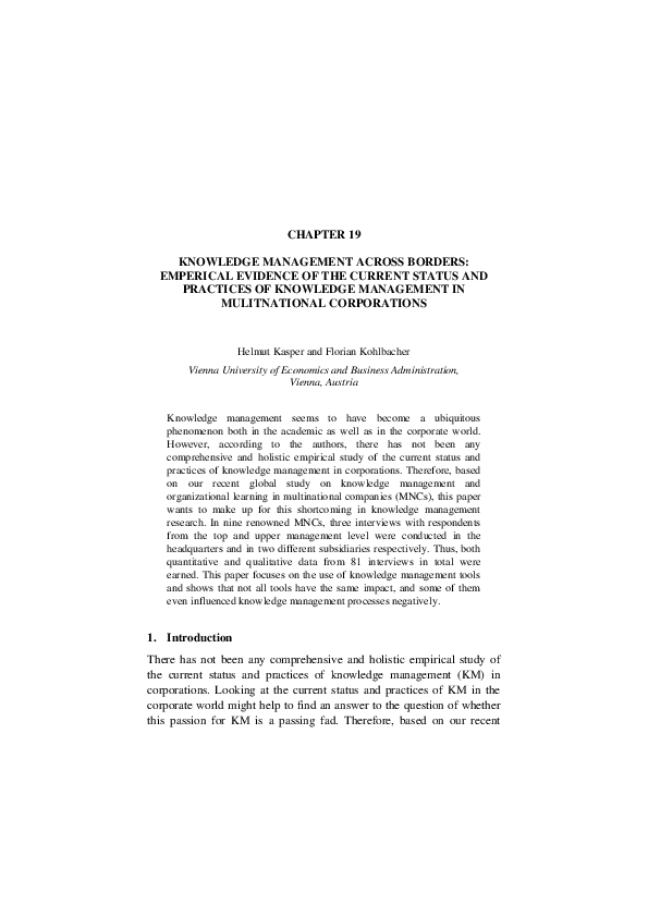 (PDF) Knowledge Management Across Borders: Empirical Evidence Of The Current Status And ...