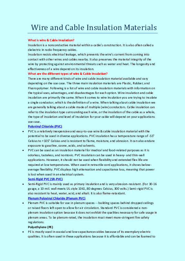 (PDF) Wire and Cable Insulation Materials