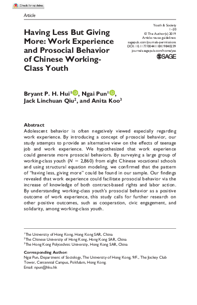 (PDF) Having Less But Giving More: Work Experience and Prosocial ...