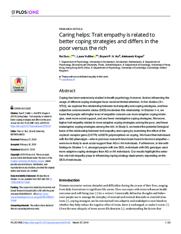 (PDF) Caring helps: Trait empathy is related to better coping ...