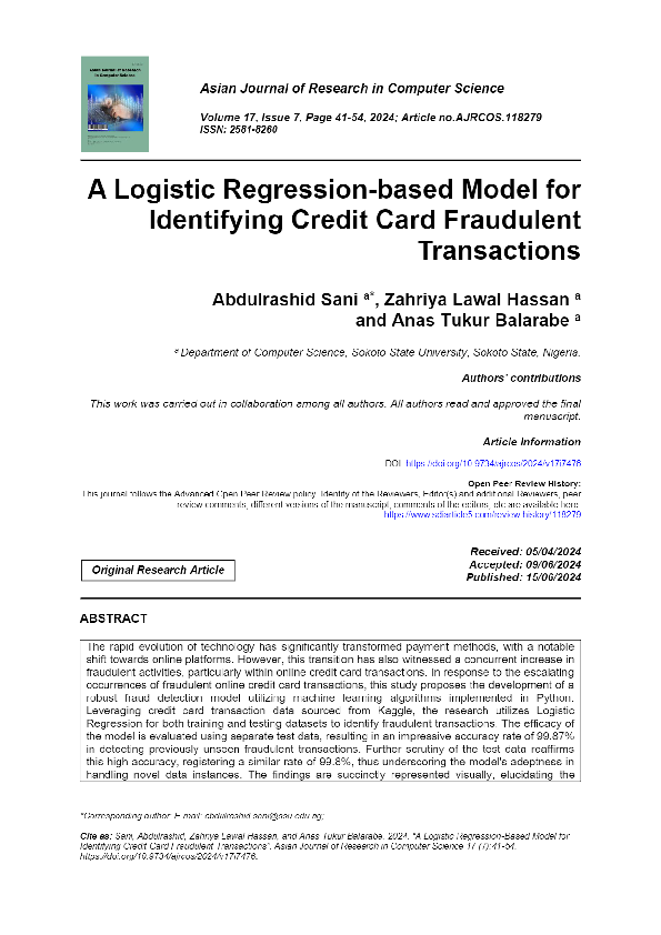 (PDF) A Logistic Regression-based Model for Identifying Credit Card Fraudulent Transactions