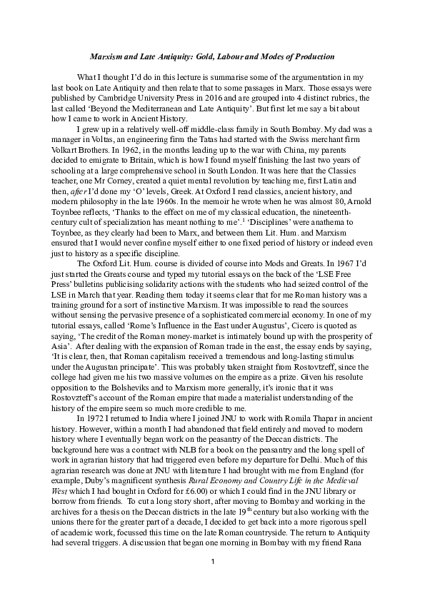 (PDF) Marxism and Late Antiquity: Gold, Labour and Modes of Production