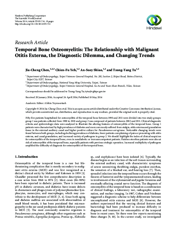 (PDF) Temporal Bone Osteomyelitis: The Relationship with Malignant ...