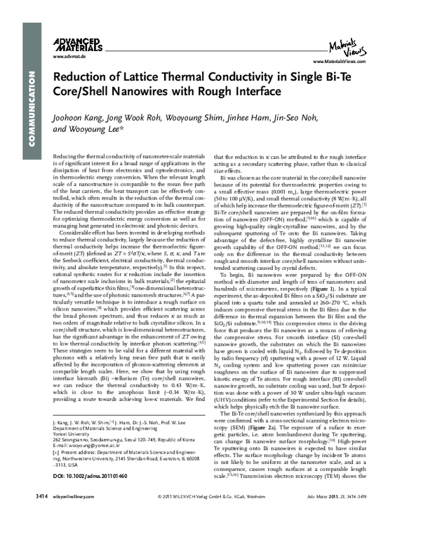 (PDF) Reduction of Lattice Thermal Conductivity in Single Bi‐Te Core ...