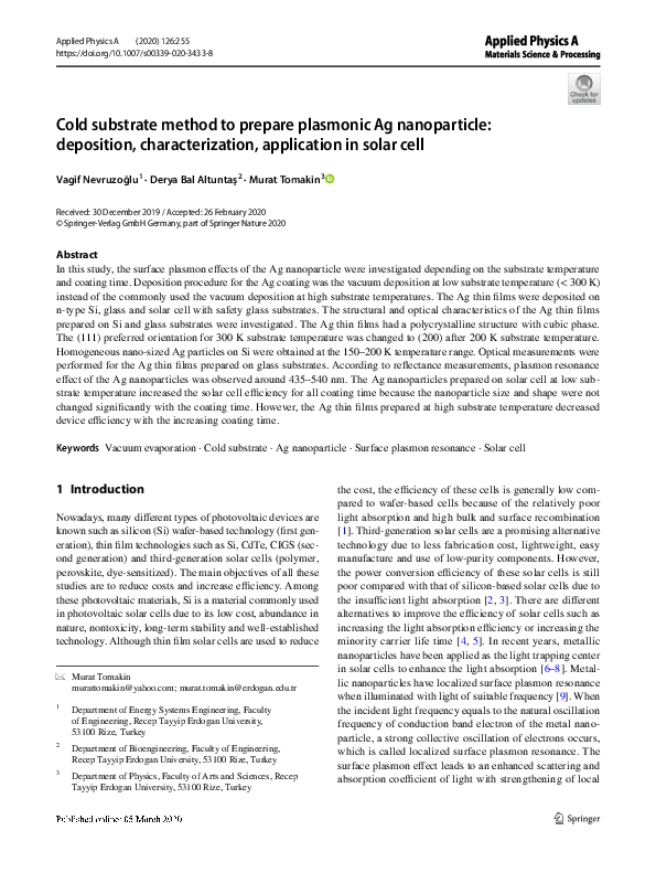 (PDF) Cold substrate method to prepare plasmonic Ag nanoparticle ...