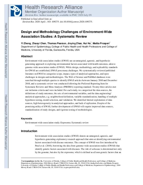 (PDF) Design and methodology challenges of environment-wide association ...