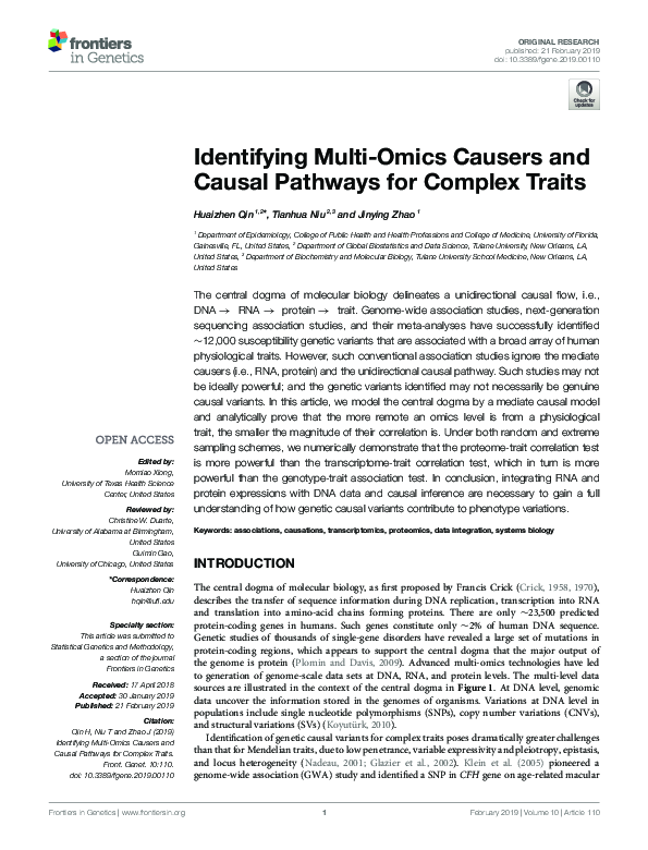 (PDF) Causal Pathways of Multi-Omics in Complex Trait Analysis