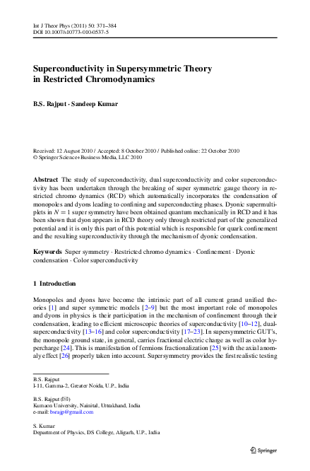 (PDF) Superconductivity in Supersymmetric Theory in Restricted Chromodynamics