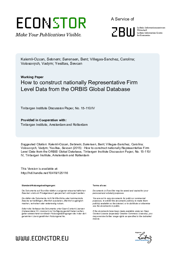 (PDF) How to Construct Nationally Representative Firm Level Data from ...
