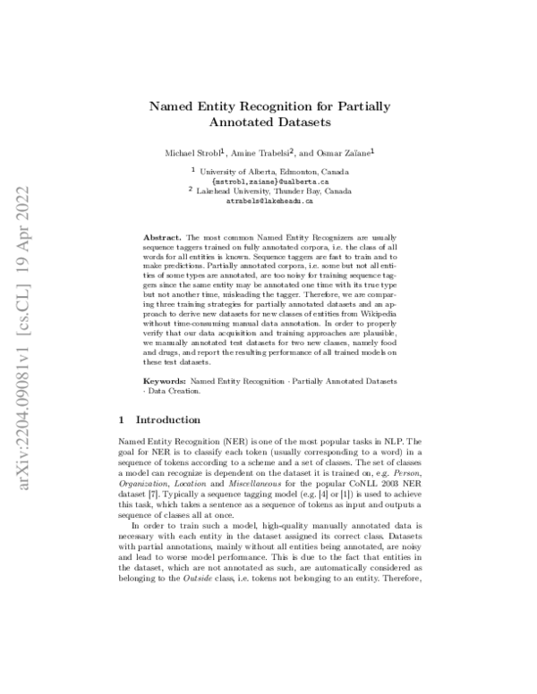 (PDF) Named Entity Recognition for Partially Annotated Datasets