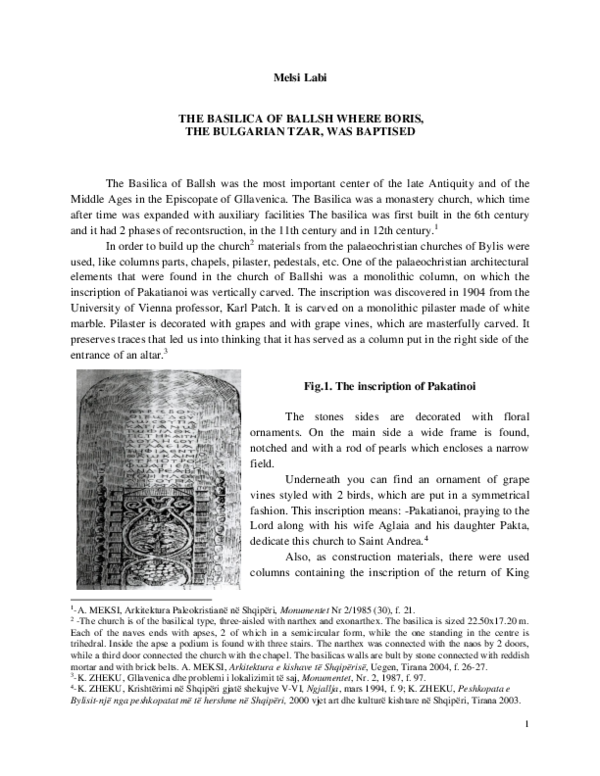 (PDF) The Basilica of Ballsh where Boris, the Bulgarian Tzar, was baptised