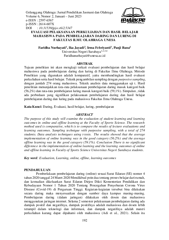 (PDF) Evaluasi Pelaksanaan Perkuliahan dan Hasil Belajar Mahasiswa pada Pembelajaran Daring dan ...