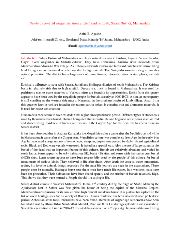 (PDF) Newly discovered megalithic stone circle found in Limb, Satara ...