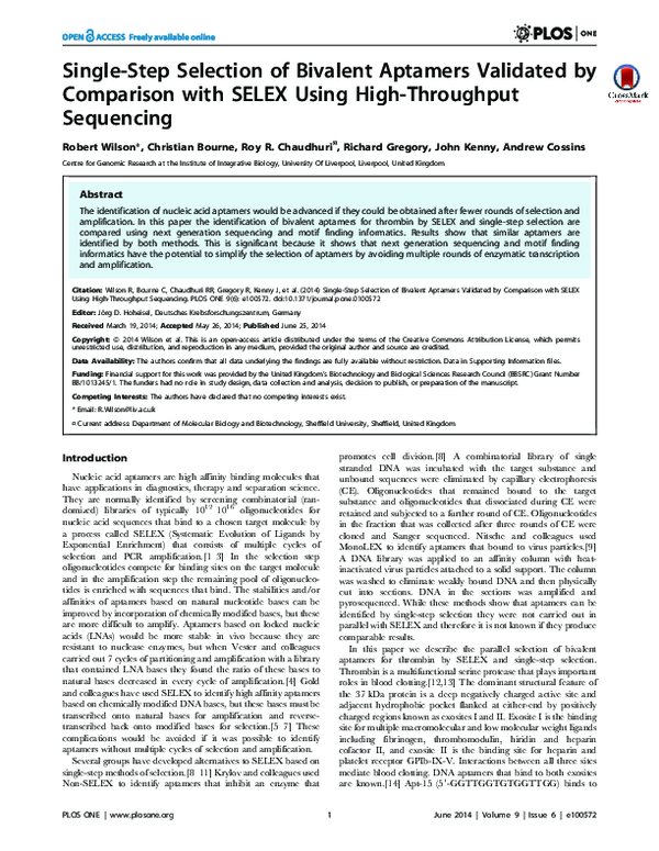(PDF) Single-Step Selection of Bivalent Aptamers Validated by Comparison with SELEX Using High ...