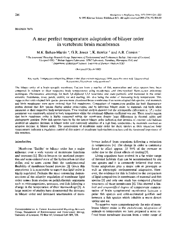 (PDF) A near perfect temperature adaptation of bilayer order in ...