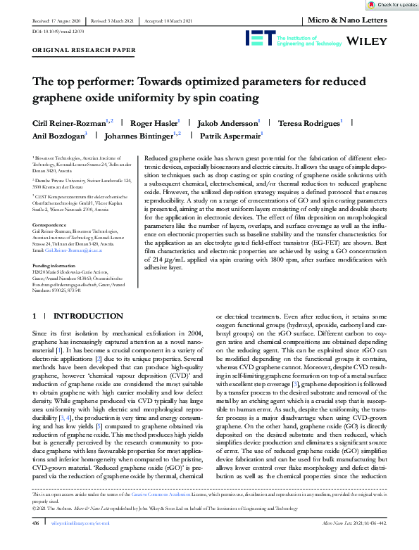(PDF) The top performer: Towards optimized parameters for reduced graphene oxide uniformity by ...