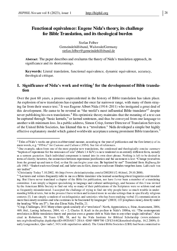 (PDF) Functional equivalence: Eugene Nida's theory, its challenge for ...