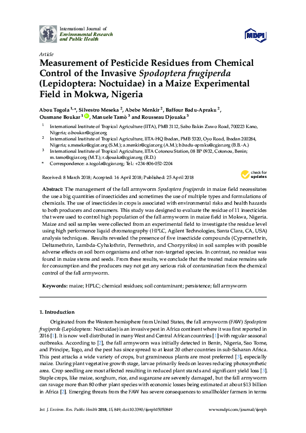 (PDF) Measurement of Pesticide Residues from Chemical Control of the Invasive Spodoptera ...
