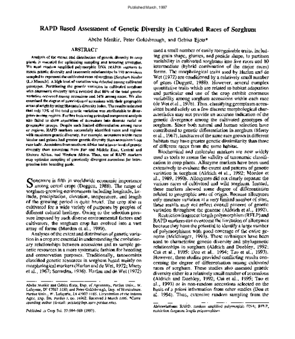 (PDF) RAPD Based Assessment of Genetic Diversity in Cultivated Races of ...