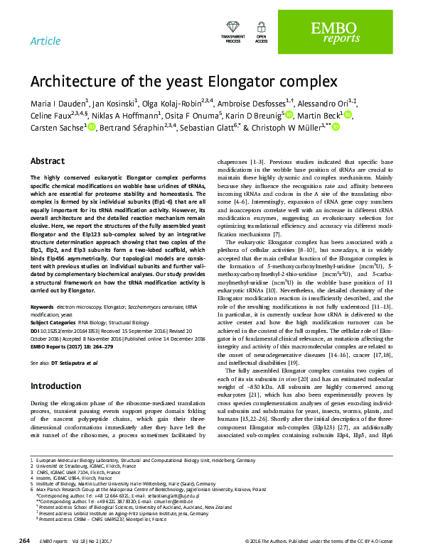 (PDF) Architecture of the yeast Elongator complex