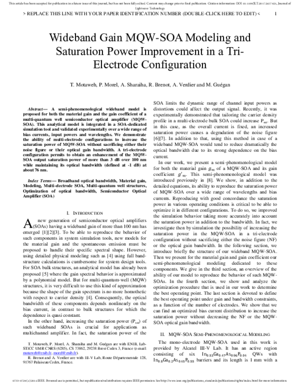 (PDF) Wideband Gain MQW-SOA Modeling and Saturation Power Improvement ...