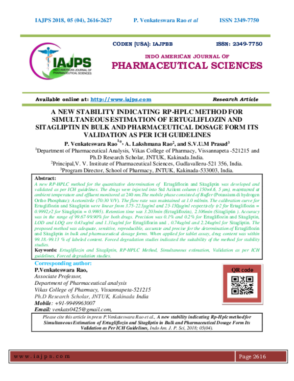 (PDF) A New Stability Indicating RP-HPLC Method for Simultaneous Estimation of Ertugliflozin and ...