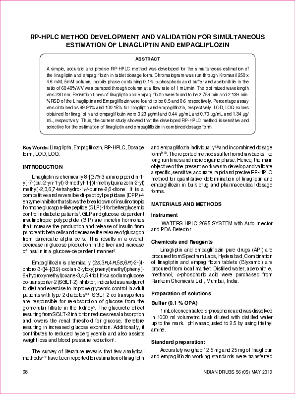 Pdf Rp Hplc Method Development And Validation For Simultaneous Estimation Of Linagliptin And