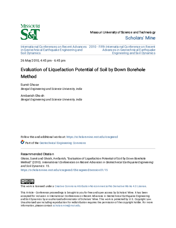 (PDF) Evaluation of Liquefaction Potential of Soil by Down Borehole Method