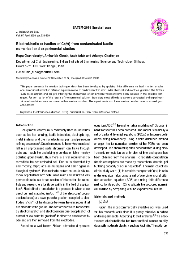 (PDF) Electrokinetic extraction of Cr(VI) from contaminated kaolin ...