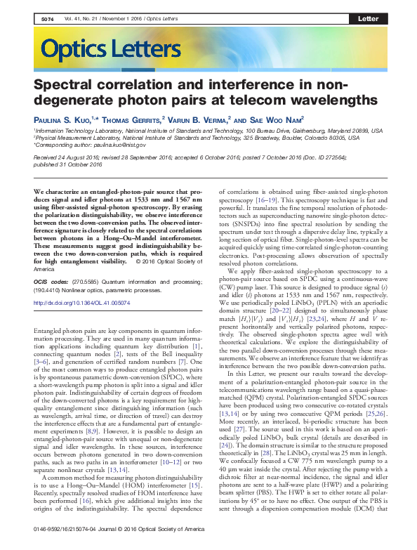 (PDF) Spectral correlation and interference in CW non-degenerate photon ...