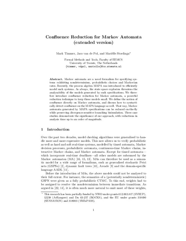 (PDF) Confluence Reduction in Markov Automata