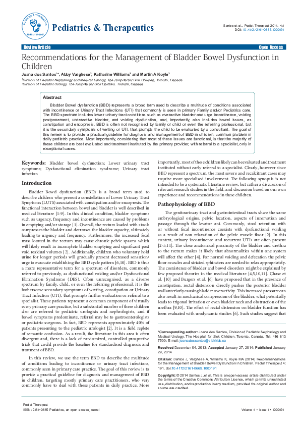 (PDF) Managing Bladder Bowel Dysfunction in Children