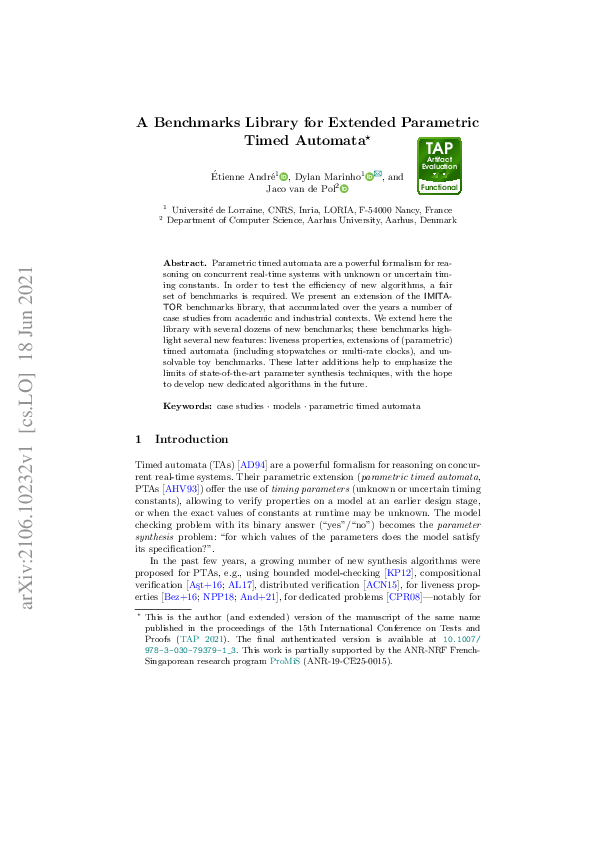 (PDF) A Benchmarks Library for Extended Parametric Timed Automata