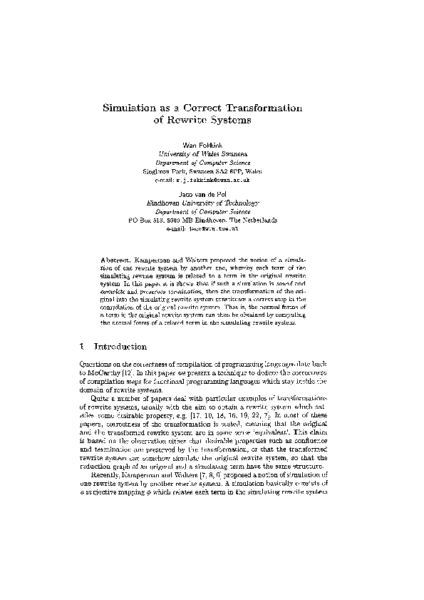 (PDF) Simulation as a correct transformation of rewrite systems