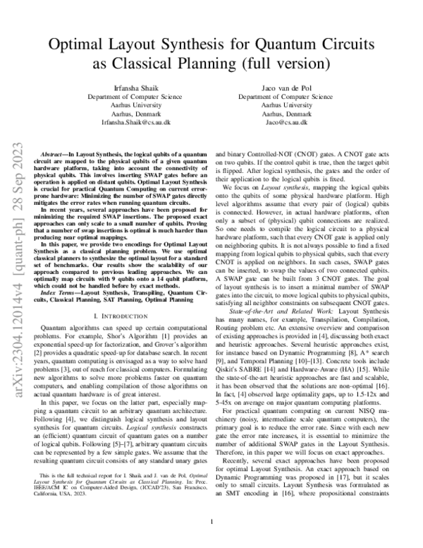Pdf Optimal Layout Synthesis For Quantum Circuits As Classical Planning
