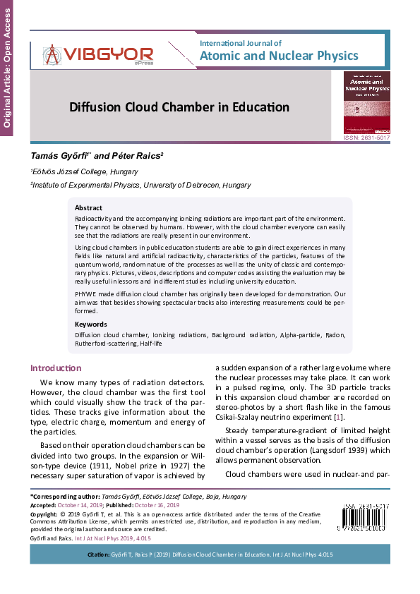 (PDF) Diffusion Cloud Chamber in Education