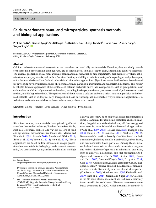 (PDF) Calcium carbonate nano- and microparticles: synthesis methods and ...