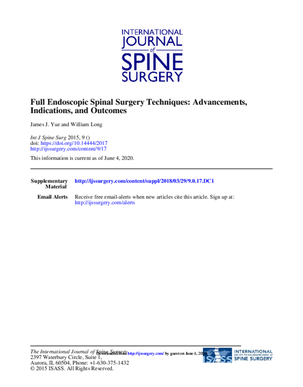 (PDF) Full Endoscopic Spinal Surgery Techniques: Advancements ...