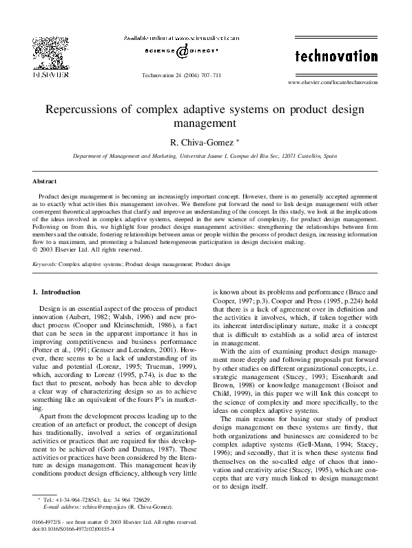 (PDF) Repercussions of complex adaptive systems on product design ...