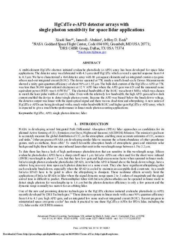 Pdf Hgcdte E Apd Detector Arrays With Single Photon Sensitivity For