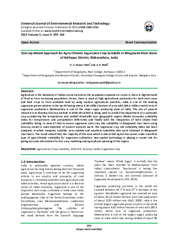 (PDF) Ecocrop Model Approach for Agro-Climatic Sugarcane Crop ...