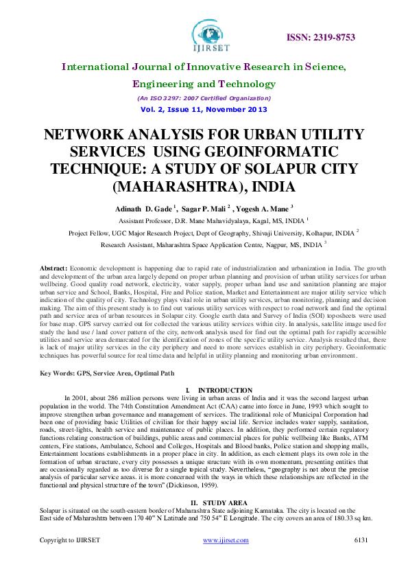 (PDF) Network Analysis for Urban Utility Services Using Geoinformatic ...