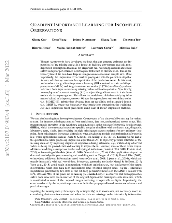 (PDF) Imputation-Free Learning from Incomplete Observations