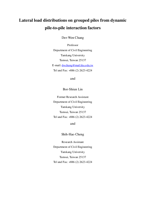 (PDF) Lateral load distributions on grouped piles from dynamic pile-to-pile interaction factors
