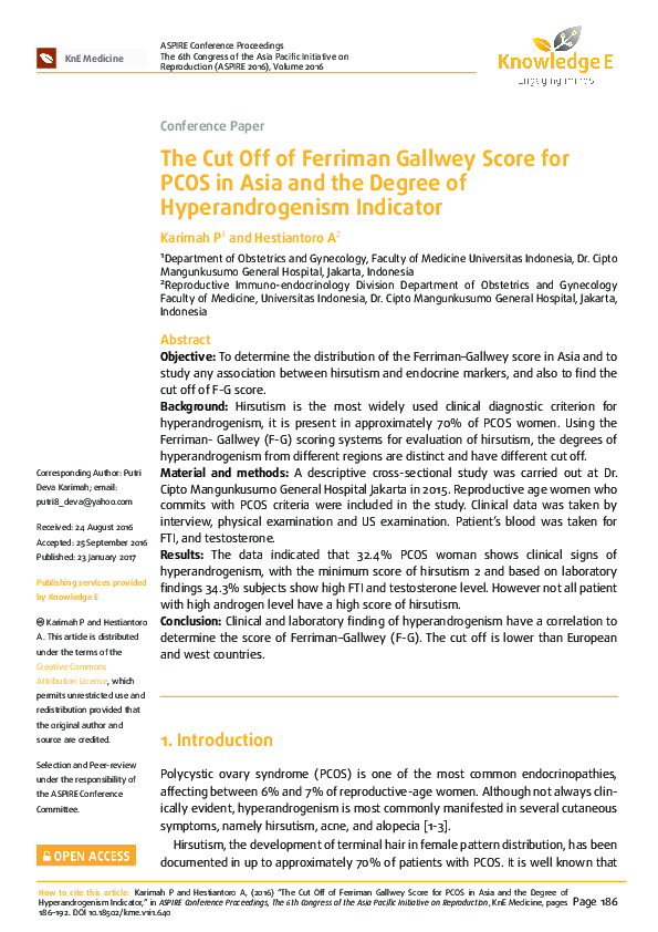 (PDF) The cut off of Ferriman Gallwey score for PCOS in Asia and the ...